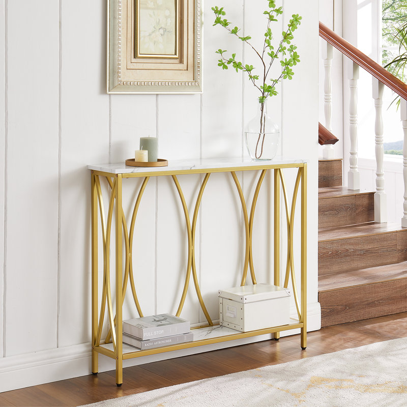 Mercer41 Gold Console Table, Narrow 2-Tier Sofa Accent Table with Metal ...