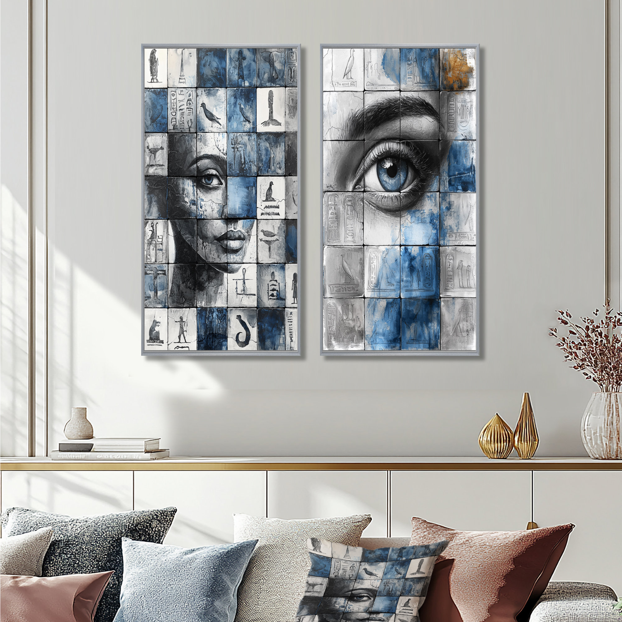 Dakota Fields Blue Egyptian Hieroglyphs Tiles I - Boho Tiles Wall Art 2 ...