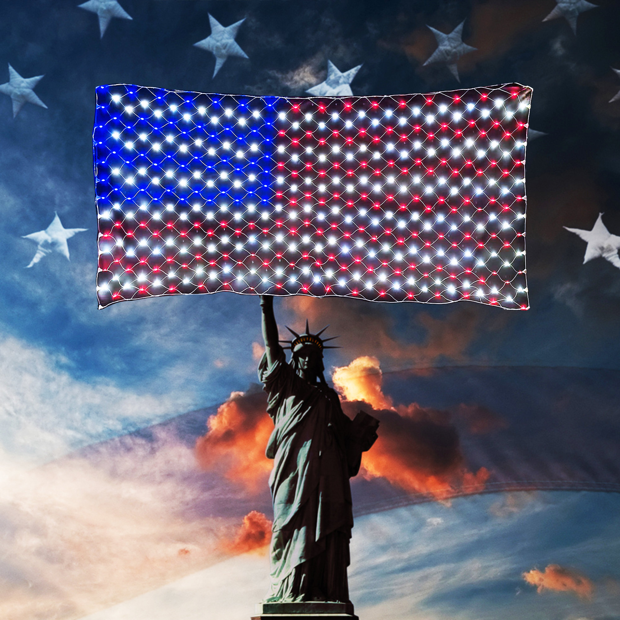 JOINTWIN American Flag Net Lights - 384 LED String Lights, Led Flag Net ...