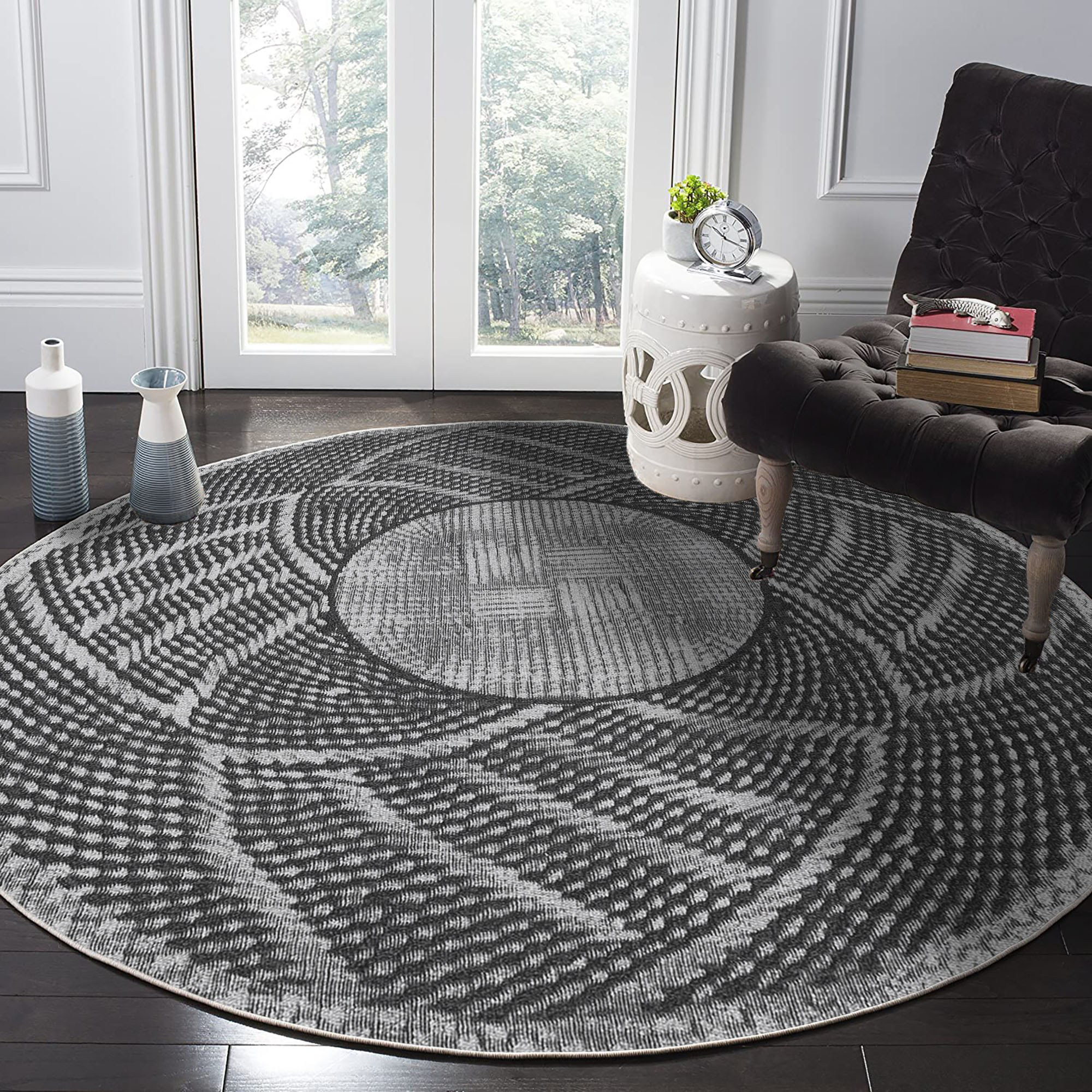 Langley Street Round Judith No Pattern Machine Woven Grey Area Rug ...