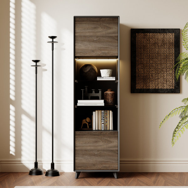 MoonQuake 67'' Modern Tall Bookcase With Dual Cabinets, Glass Shelves ...