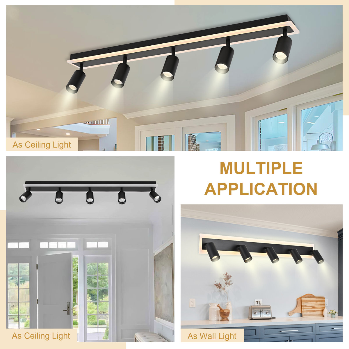 Latitude Run® 5-Lights LED Track Lighting Fixtures Ceiling, Black ...