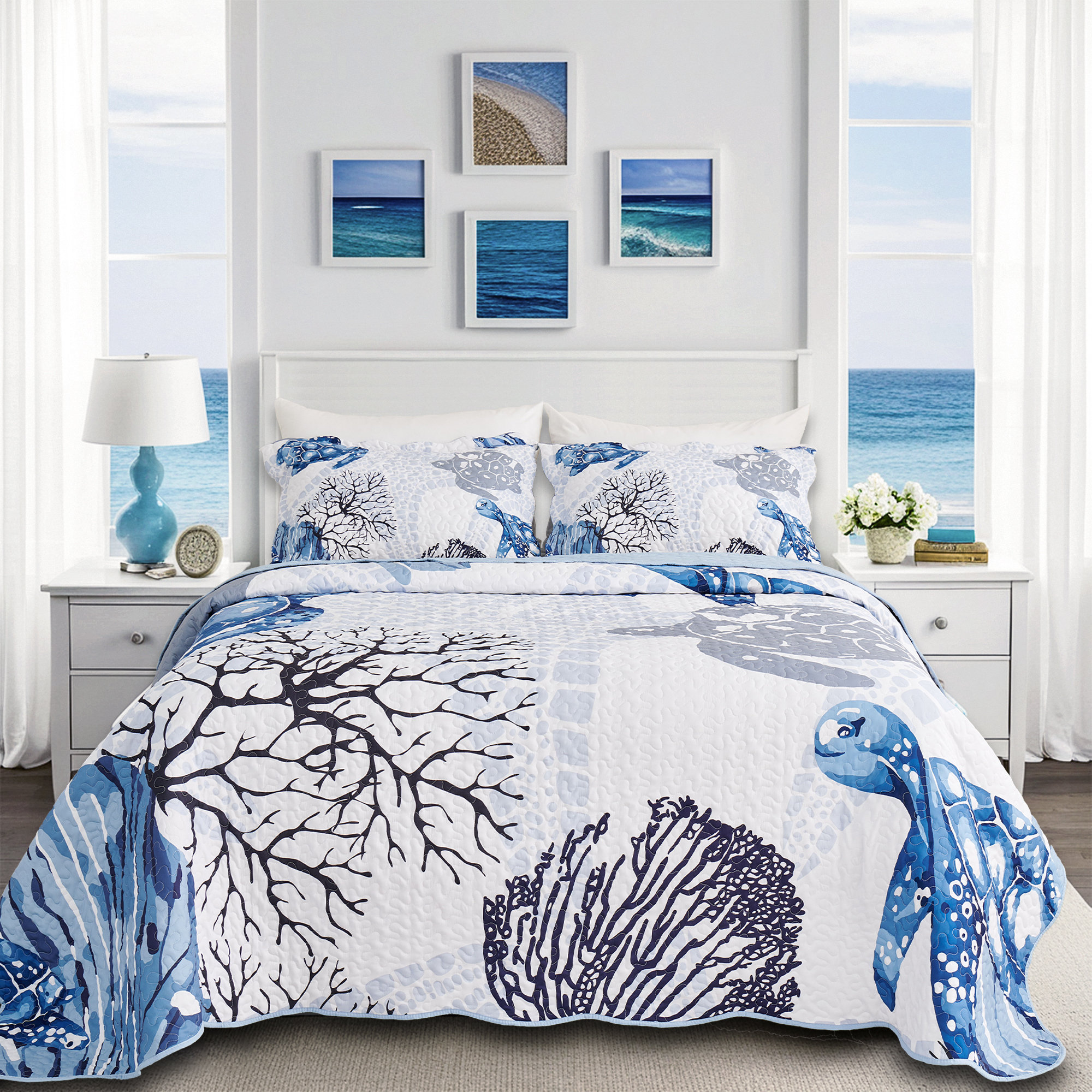 Evenhug Marine Polyester Quilt Set Summer Bedding Lightweight Quilts ...