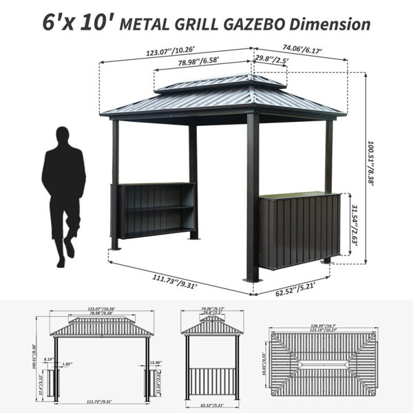 Domi Louvered 6 x 10 FT Hardtop Metal Grill Gazebo & Reviews | Wayfair