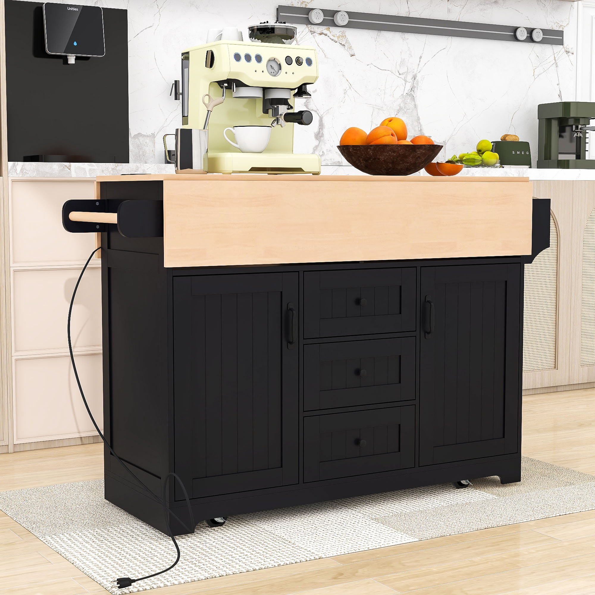 Lark Manor™ Rolling Expandable Kitchen Island with 2 Drop Leaf, Built ...