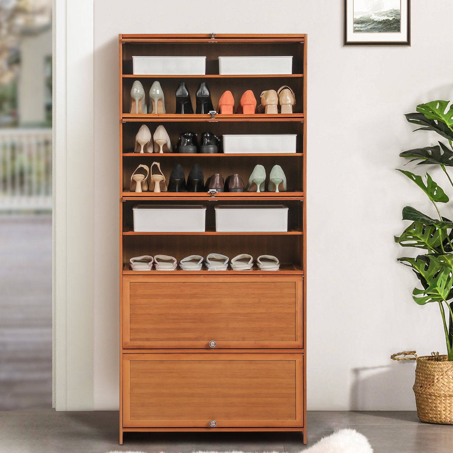 MoNiBloom 11 Tiers 50 Pairs Shoe Rack with Door, Organizer Storage ...