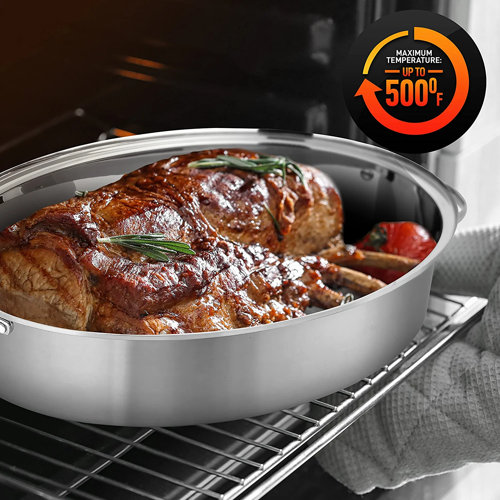 NutriChef 20.4'' Stainless Steel Roasting Pan & Reviews | Wayfair