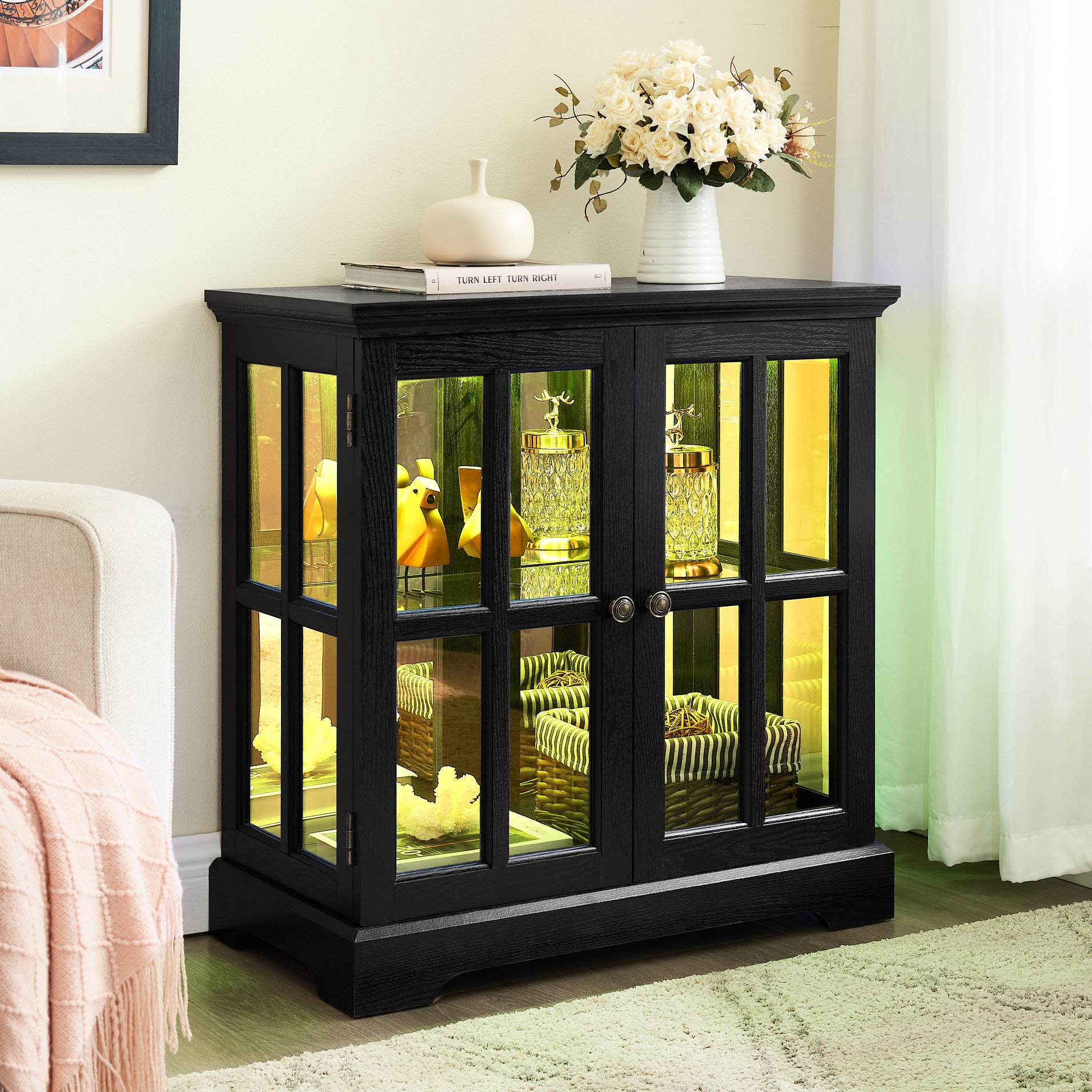 fengshu Led Retro Display With Adjustable Shelves, Metal Handle, And ...