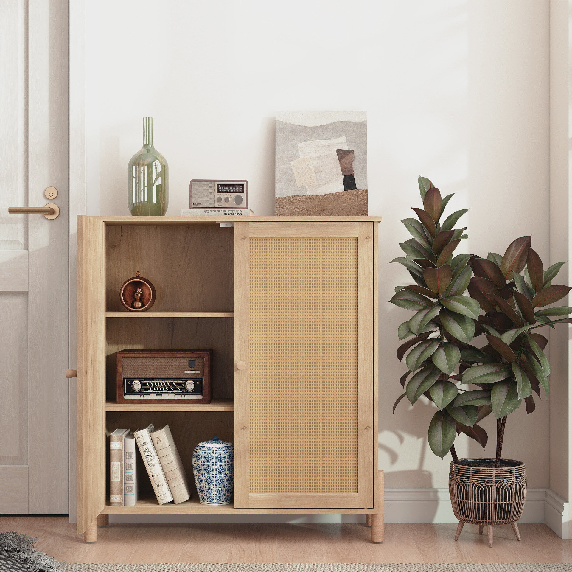 Bay Isle Home™ Armoire de rangement Mid-Century moderne avec portes en ...