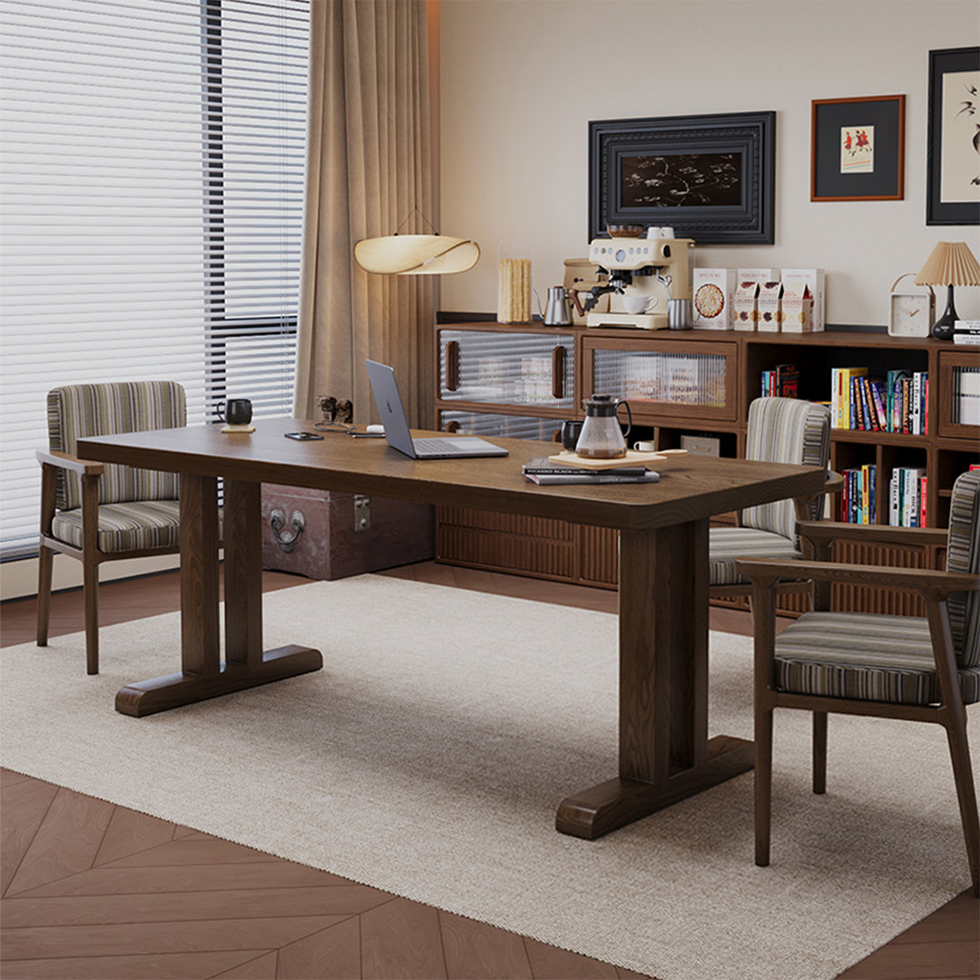 Furnire Lewi Light walnut Rectangular Solid Wood desks | Wayfair