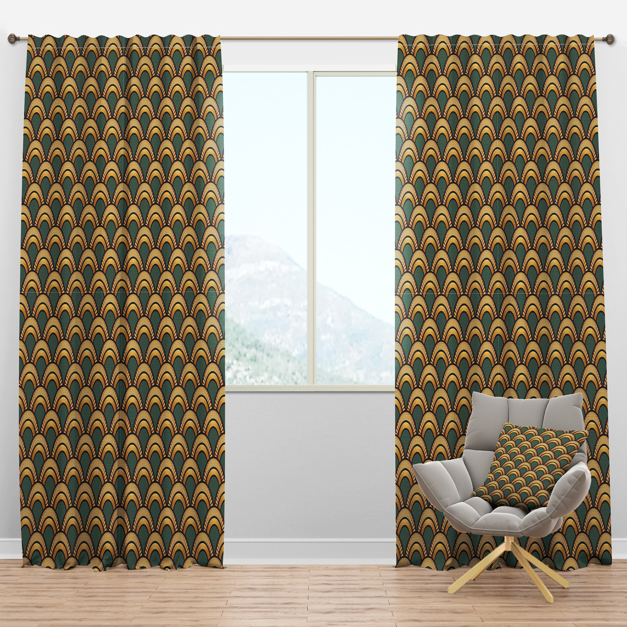 Design Art Art Deco Pattern - Modern Curtain - Velvet Room darkening ...