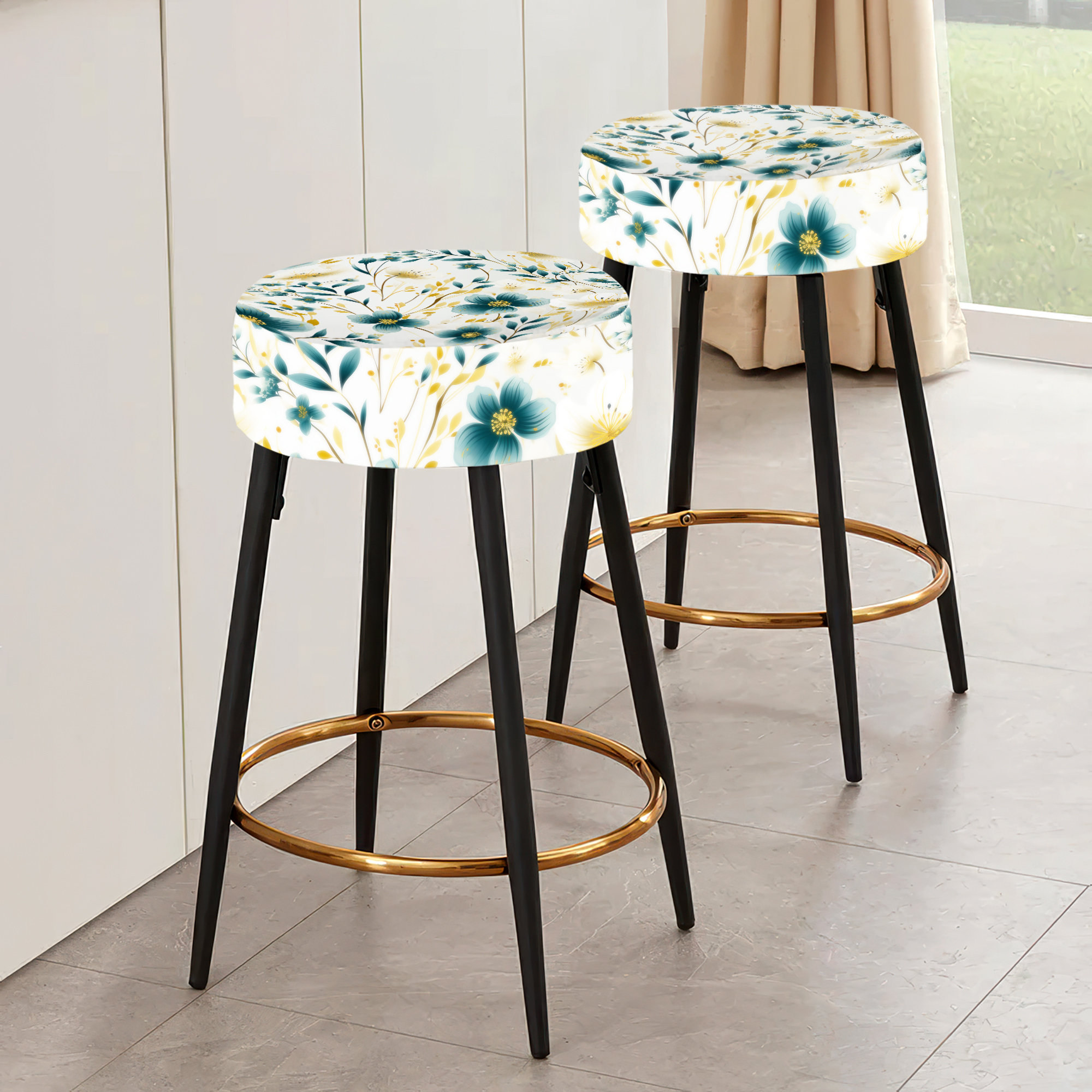 Design Art Dreamy Garden Minimalist Flower - Floral Bar Stools Set Of 2 ...