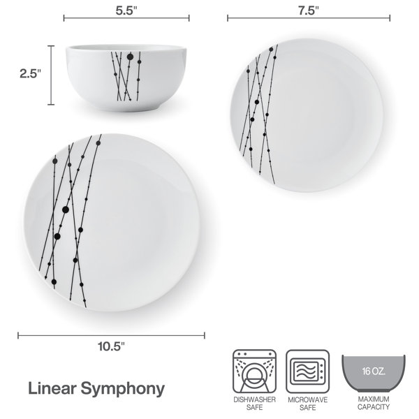 Studio Nova Linear Symphony 12-Piece Porcelain Dinnerware Set, Service ...