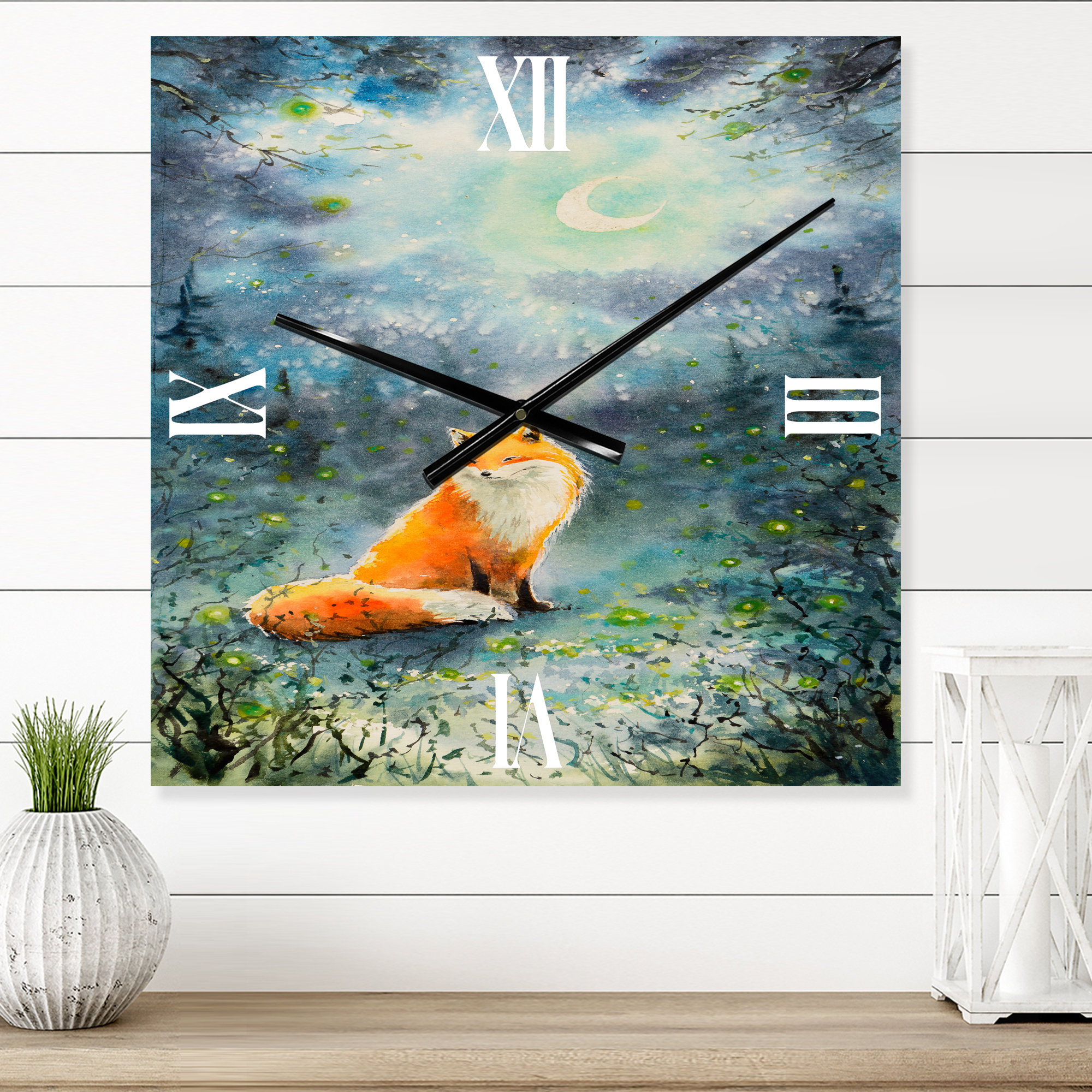 East Urban Home Fox Over A Night Sky - Children's Art Wall Clock | Wayfair