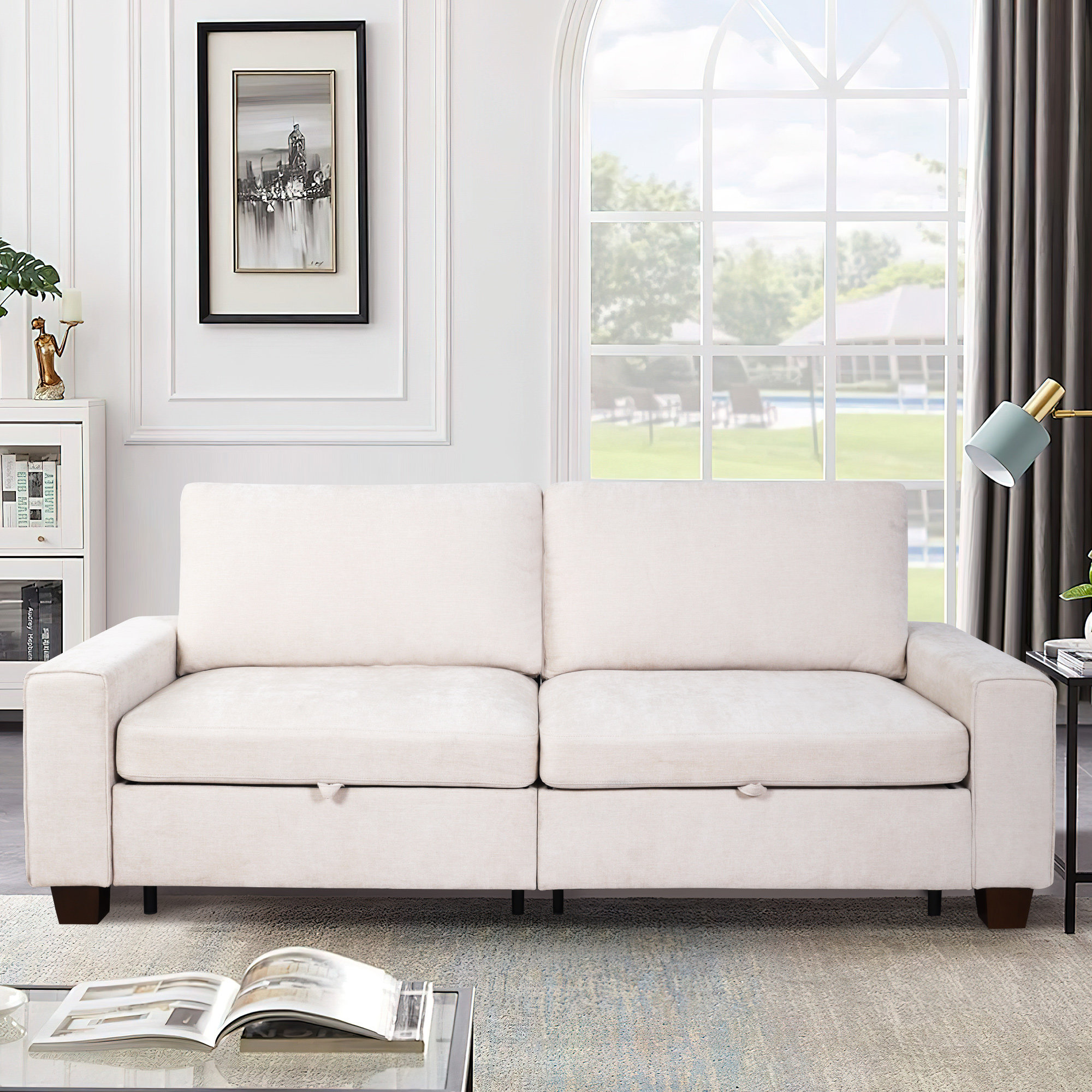 Ebern Designs 88'' Chenille Modular Sofa And Square Arms Sofa With ...