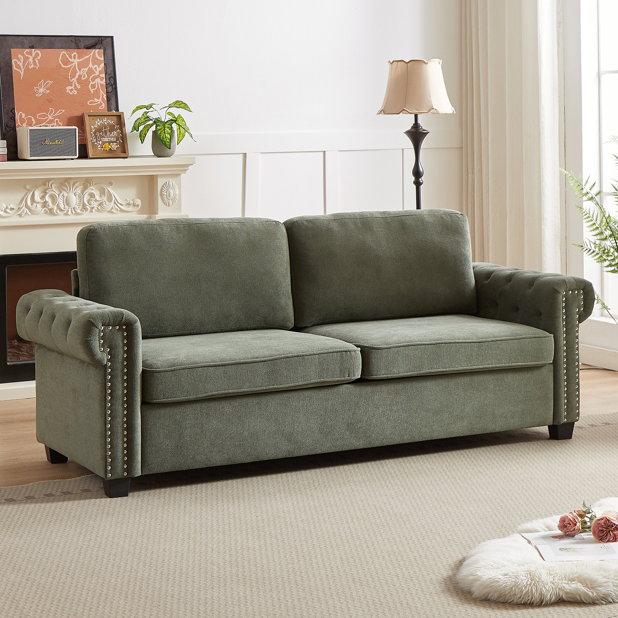 Lark Manor Mobean 83'' Rolled Arm Upholstered Sleeper Sofa Couch ...