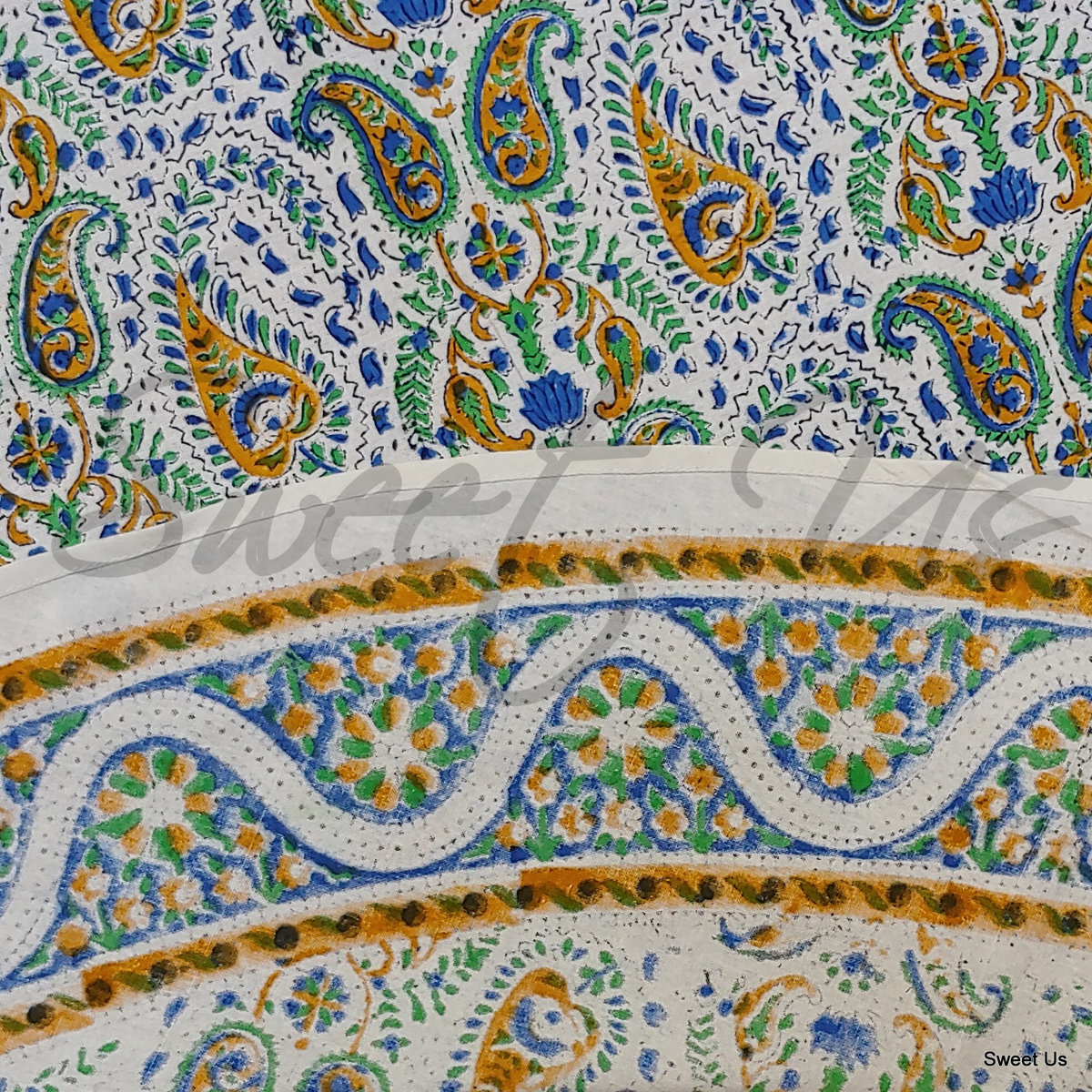 August Grove® Griffey Floral 100% Cotton Block Print Round Tablecloth ...