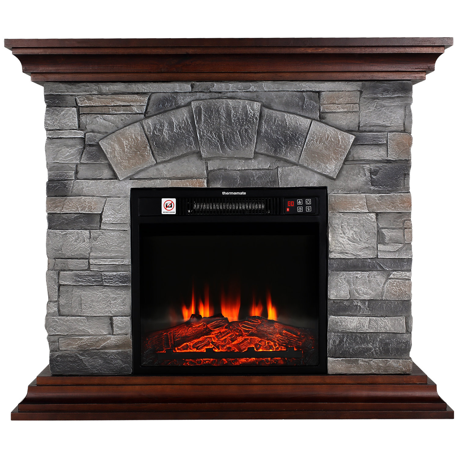 Alcott Hill Thermomate 40 in. Faux Wood and Stone Mantel Electric ...