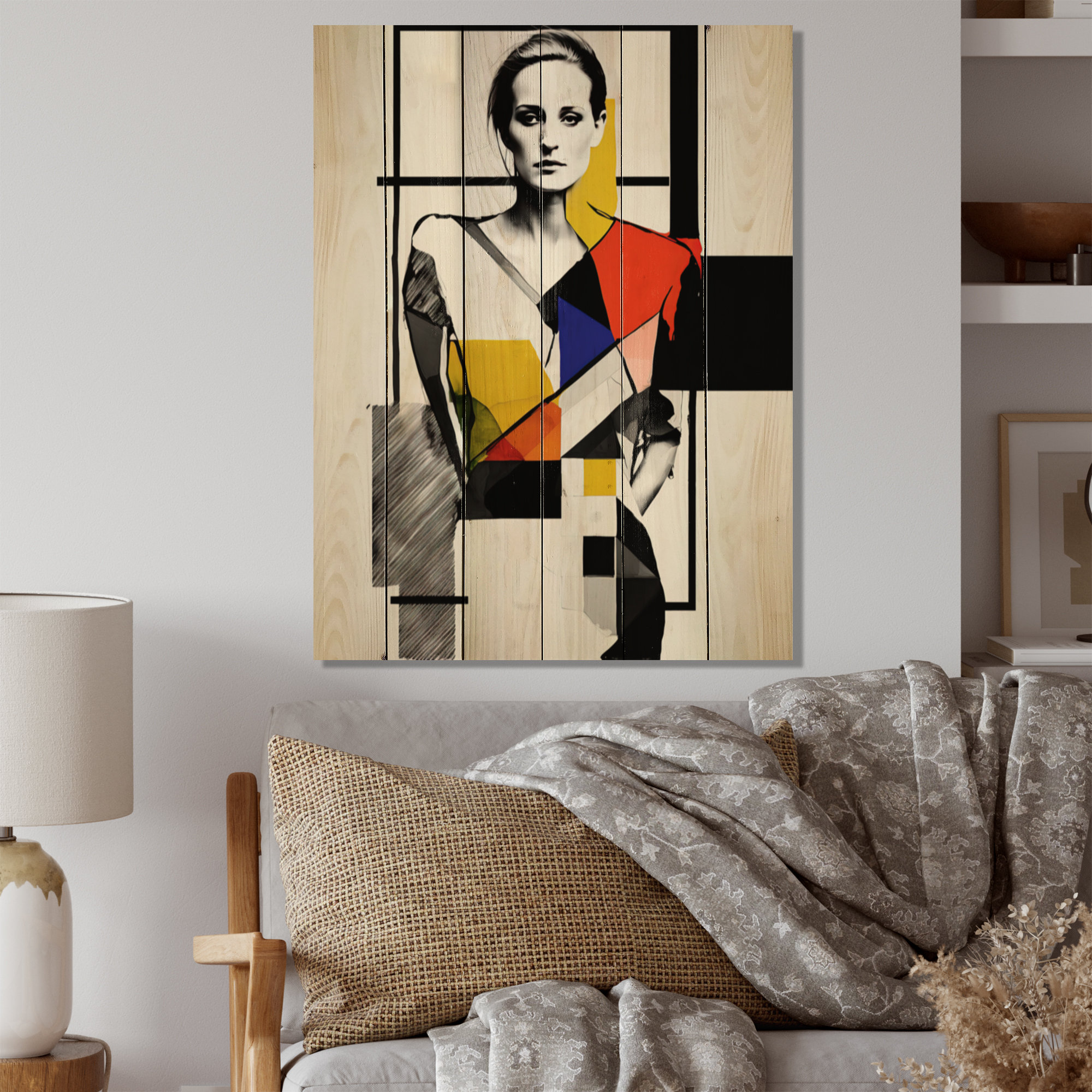 Mercer41 Euree Abstract Portrait In Yellow Red And Blue On Wood Print ...