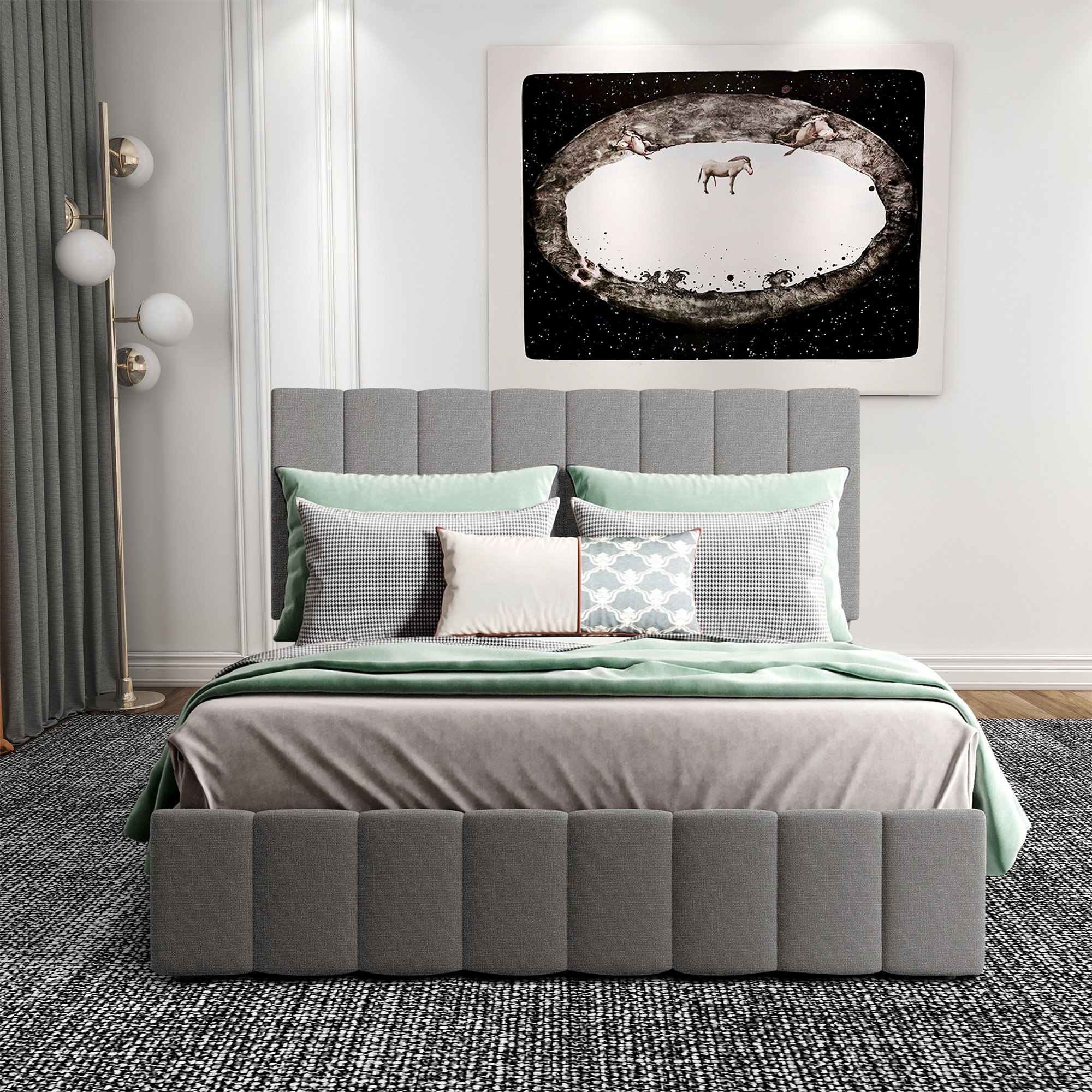 Ebern Designs Lit double tapissier double avec compartiment de ...