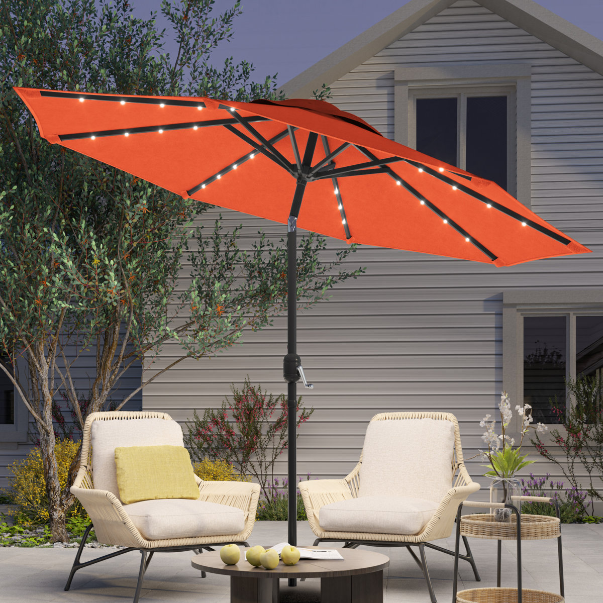 ACEGOSES 9Ft LED Patio Umbrella, Market Umbrella W/ 8-Rib Sturdy Metal ...