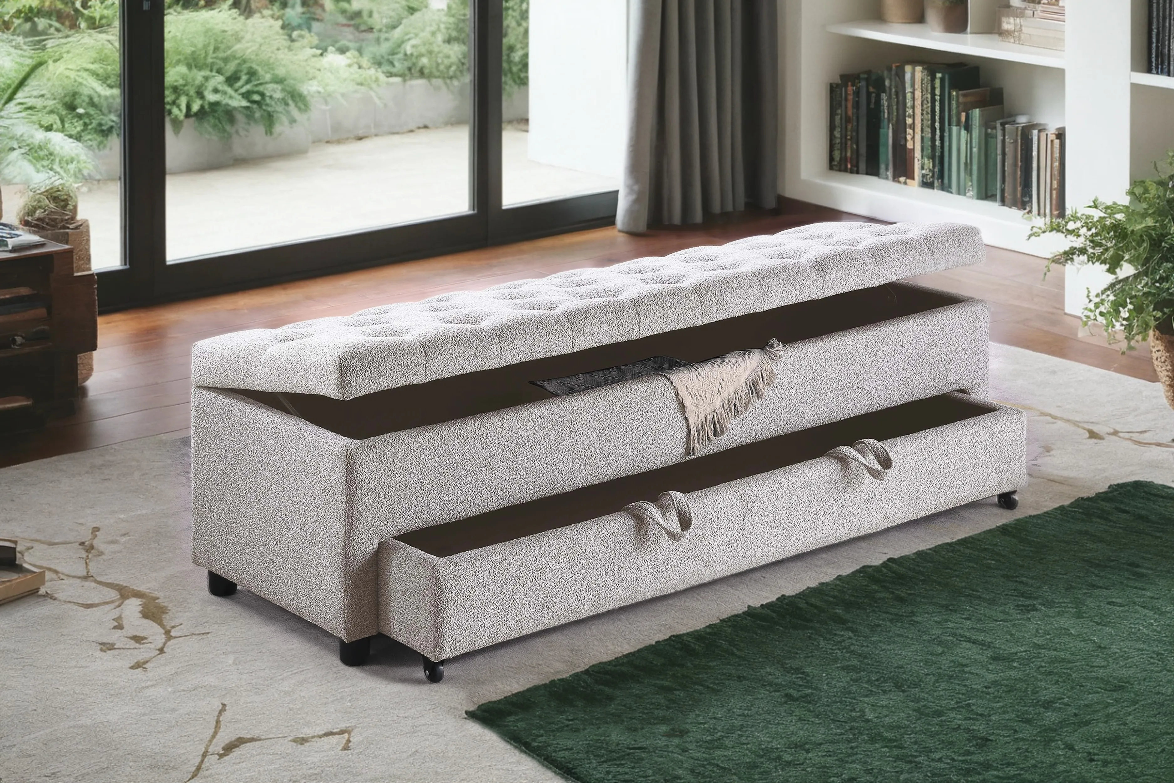 Red Barrel Studio® Boucle Storage Ottoman With Tufted Seat And Under ...