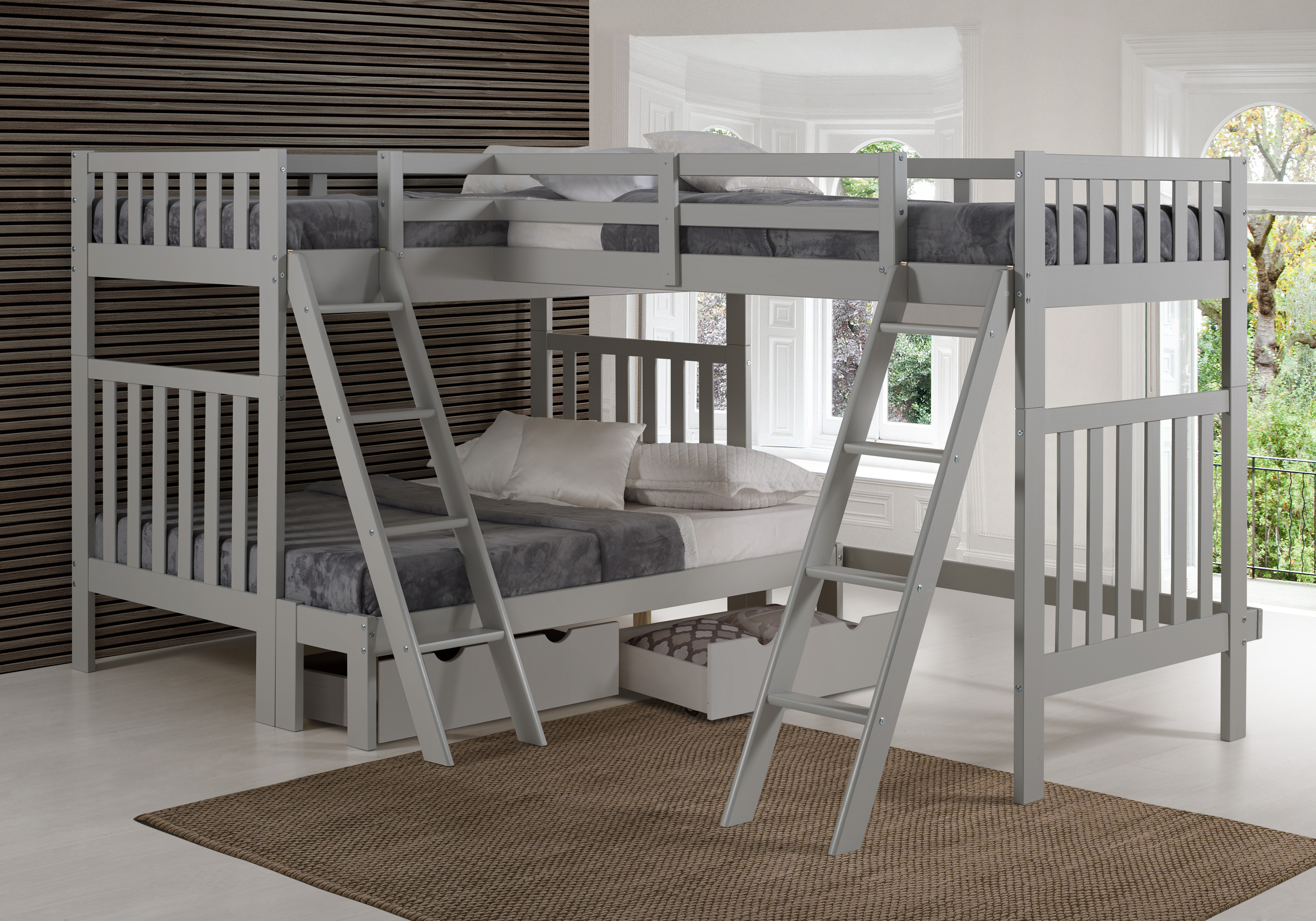 Alcott Hill® Ratcliff Aurora Twin Over Full Bunk Bed with Tri-Bunk ...