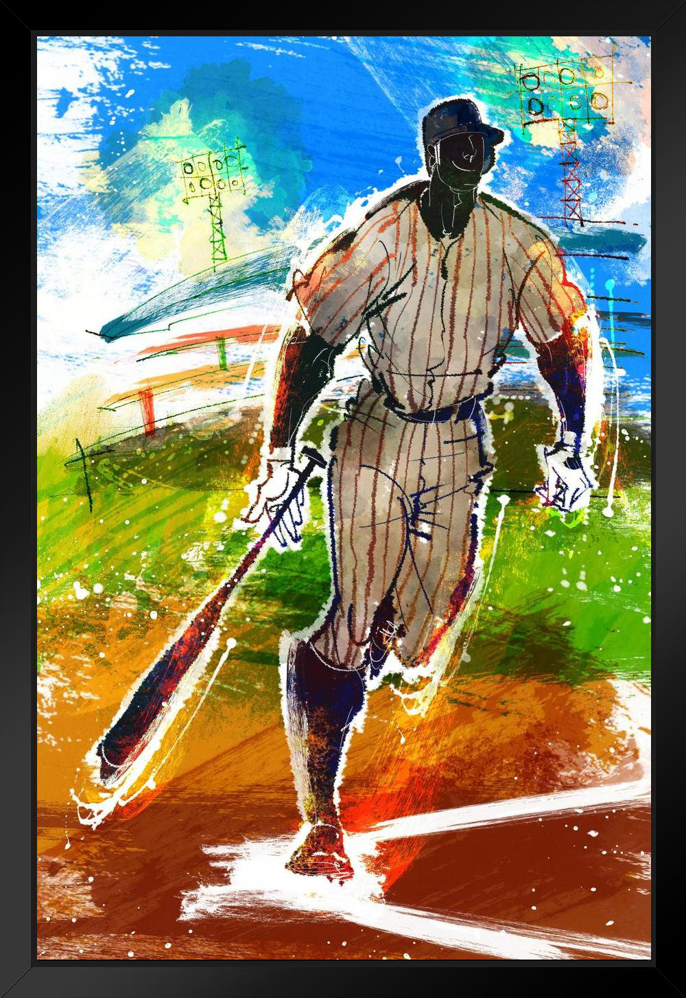Trinx Baseball Player Carrying Baseball Bat Art Print Black Wood Framed ...