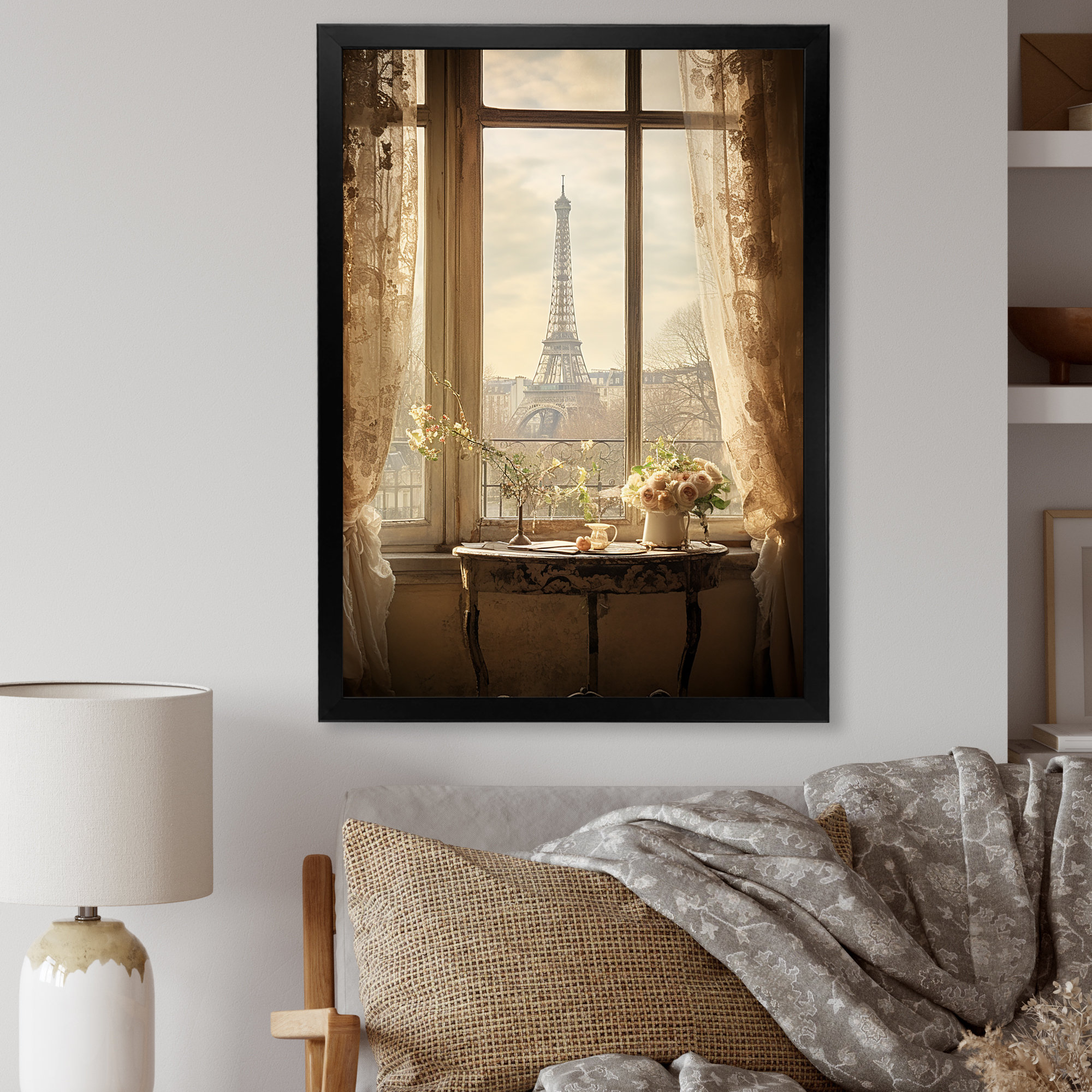 Latitude Run® Rustic Eiffel Tower Paris Window View I - City Paris Wall ...