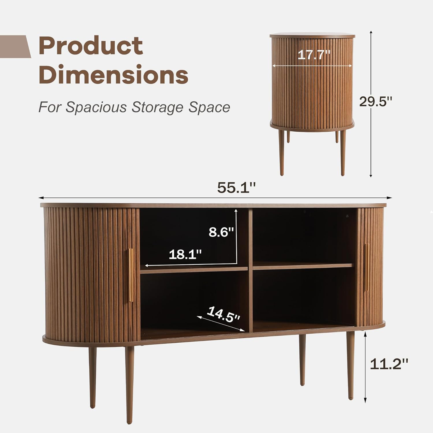 Mercer41 55.1" Storage Cabinet with Tambour Doors and Shelves, Fluted ...