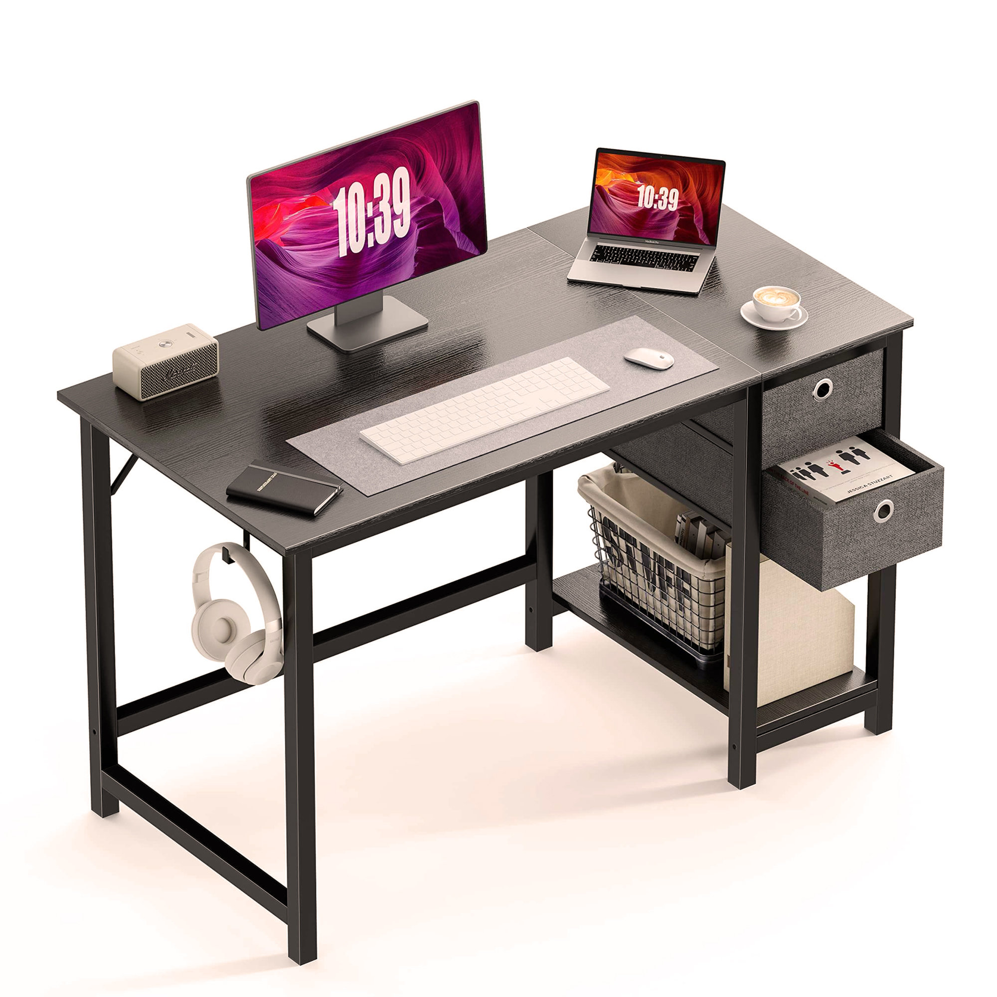 Inbox Zero Modern Simple Style Home Office Writing Desk with 2-Tier ...