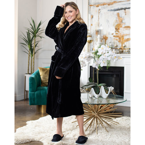 LOTUS LINEN Soft Plush Robes Luxury Fluffy Robe Long Fleece Spa ...