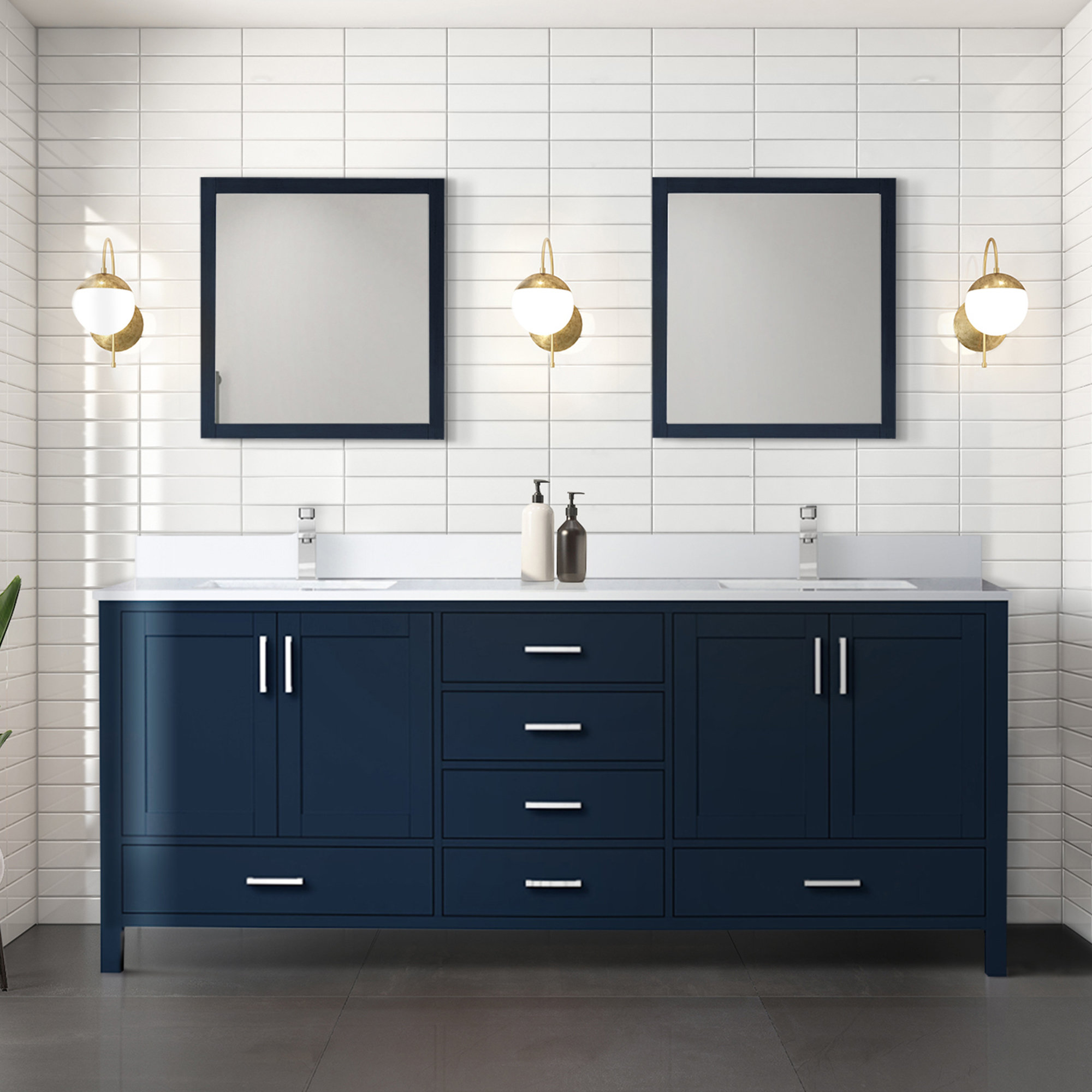 Lexora Jacques 80" W x 22" D Navy Blue Double Bath Vanity, White Quartz ...