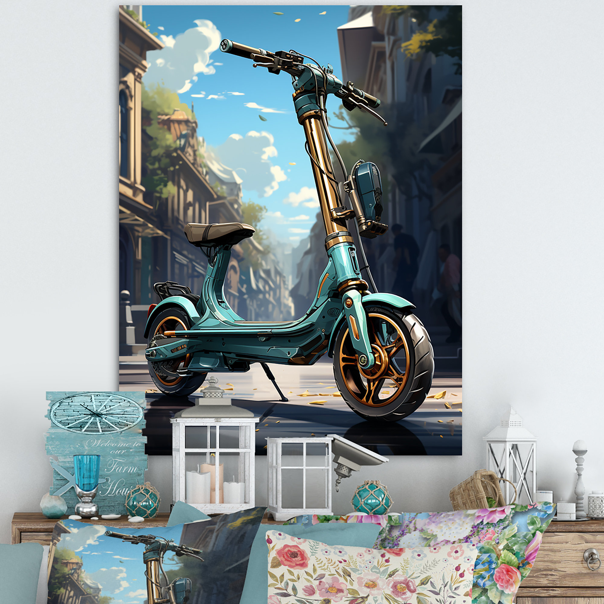 Red Barrel Studio® Turquoise Gold Scooter Electric Glide - Scooter Wall ...