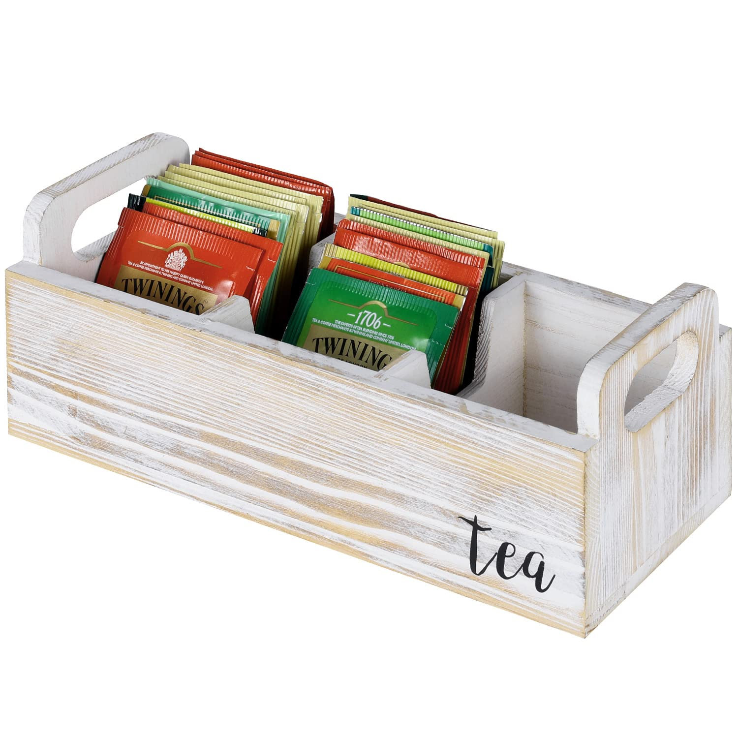Ophelia & Co. Shabby Chic Whitewashed Wood Tea Bag Storage Organizer ...