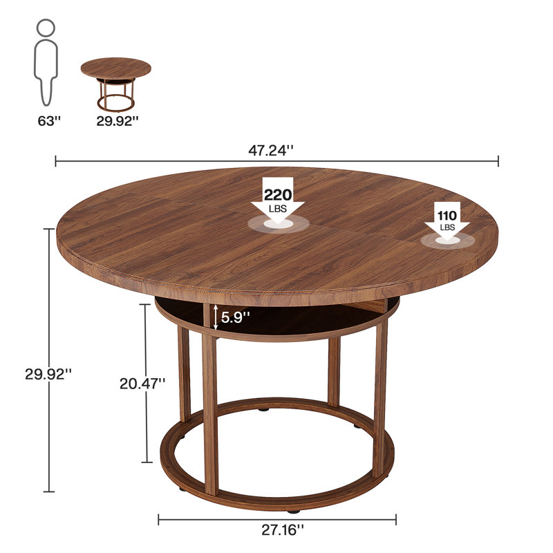 Millwood Pines Celalettin 47.24 L x 47.24 W Round Walnut Dining Table ...