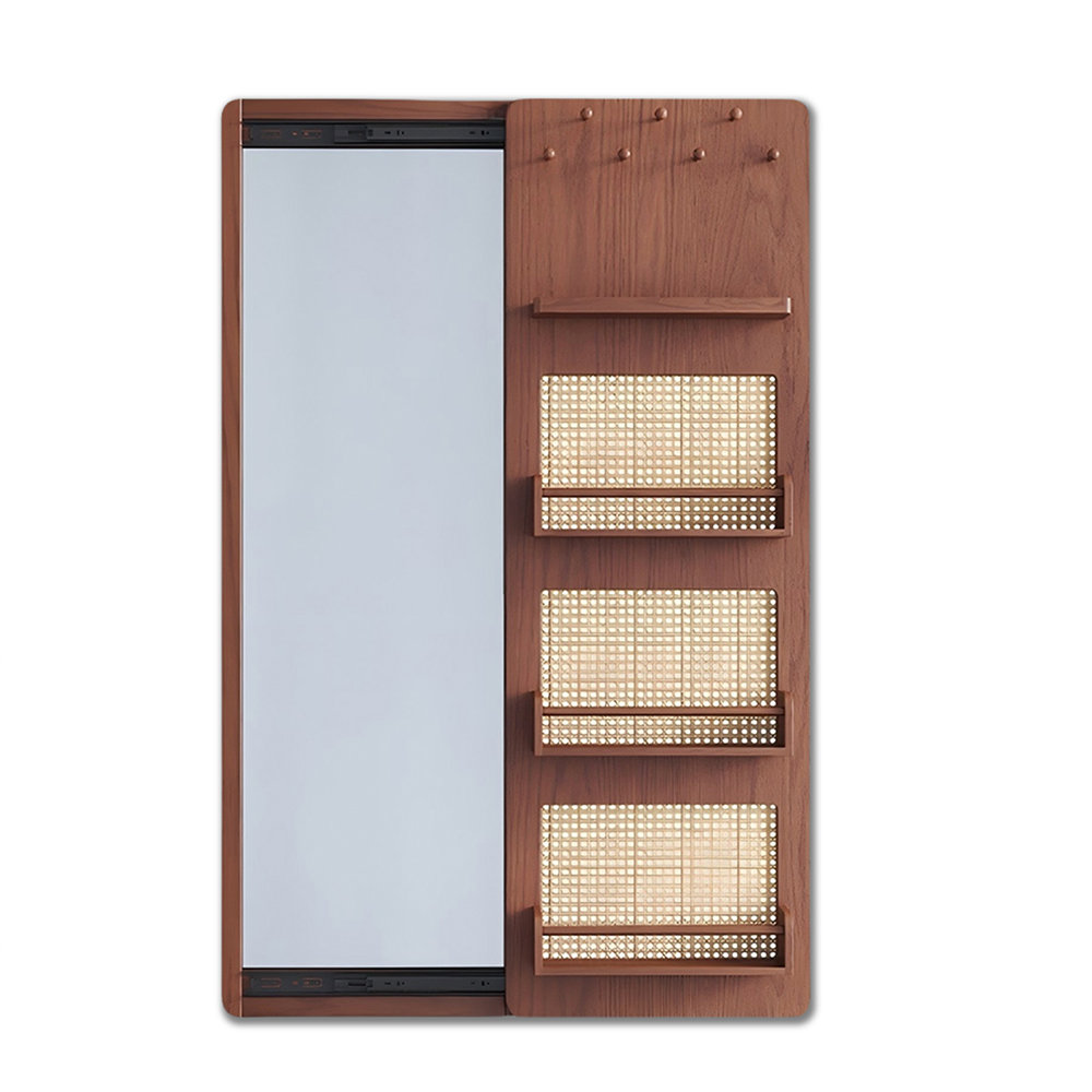 FOLVOJ Japanese solid wood full-length mirror can be pushed and pulled ...
