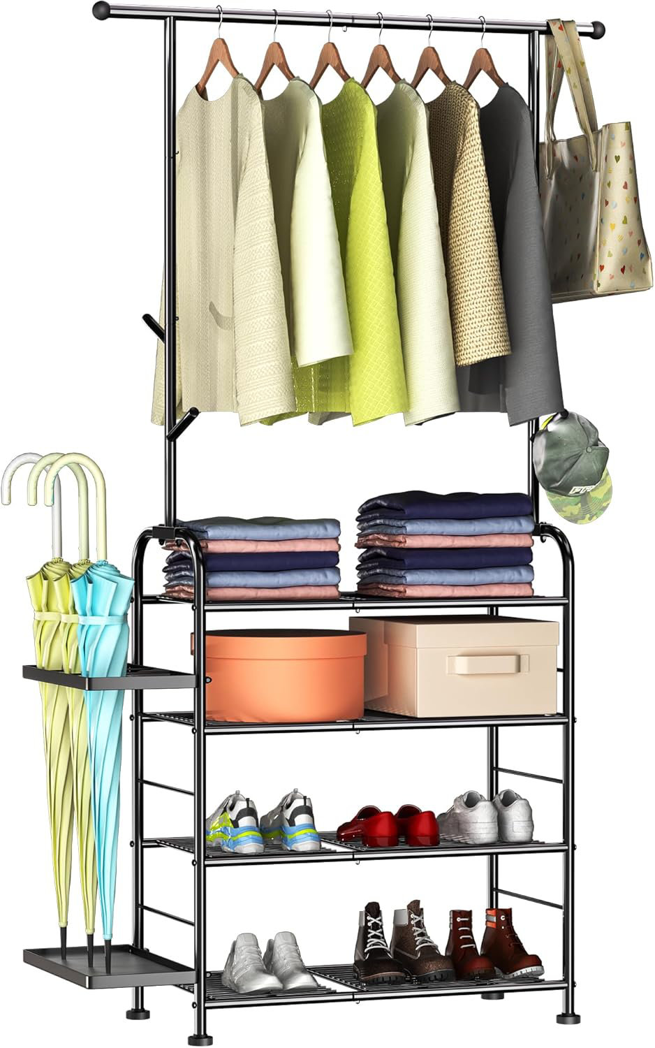Latitude Run® 4-Tier Coat Rack With Shoe Storage,Shoe And Coat Rack For ...
