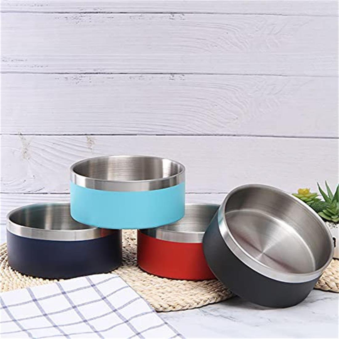 Bisiot Stainless Steel Double Walled Dog Bowl, Non Slip Pet Plate ...