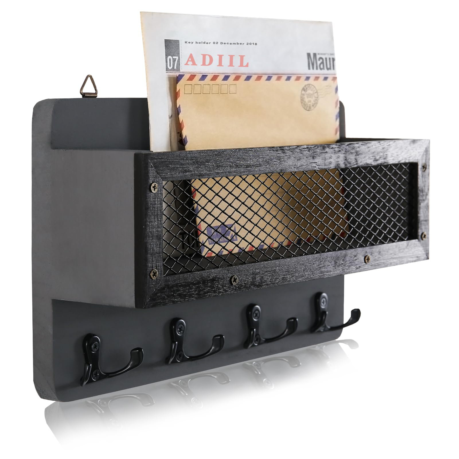 ALFOSCABINETS Wooden Mail & Key Holder for Wall, Decorative Key Rack ...