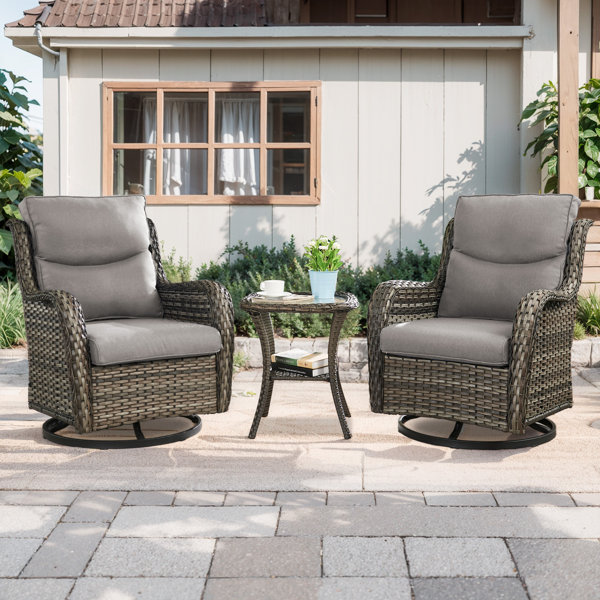 Hummuh Simle 2 - Person Outdoor Seating Group PE Wicker Swivel Glider ...