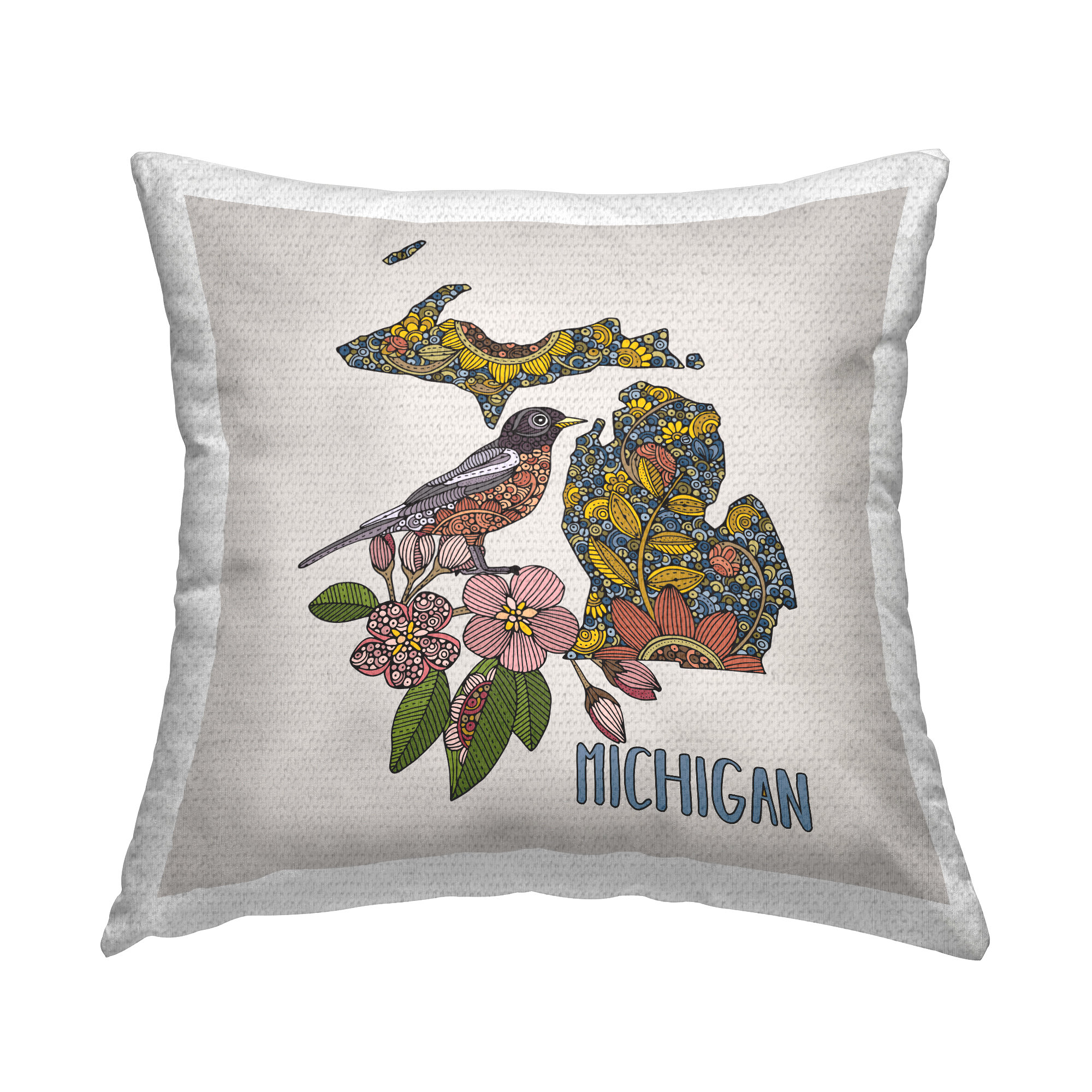 Stupell Industries Michigan State Bird Flower Patterns Outdoor Printed ...