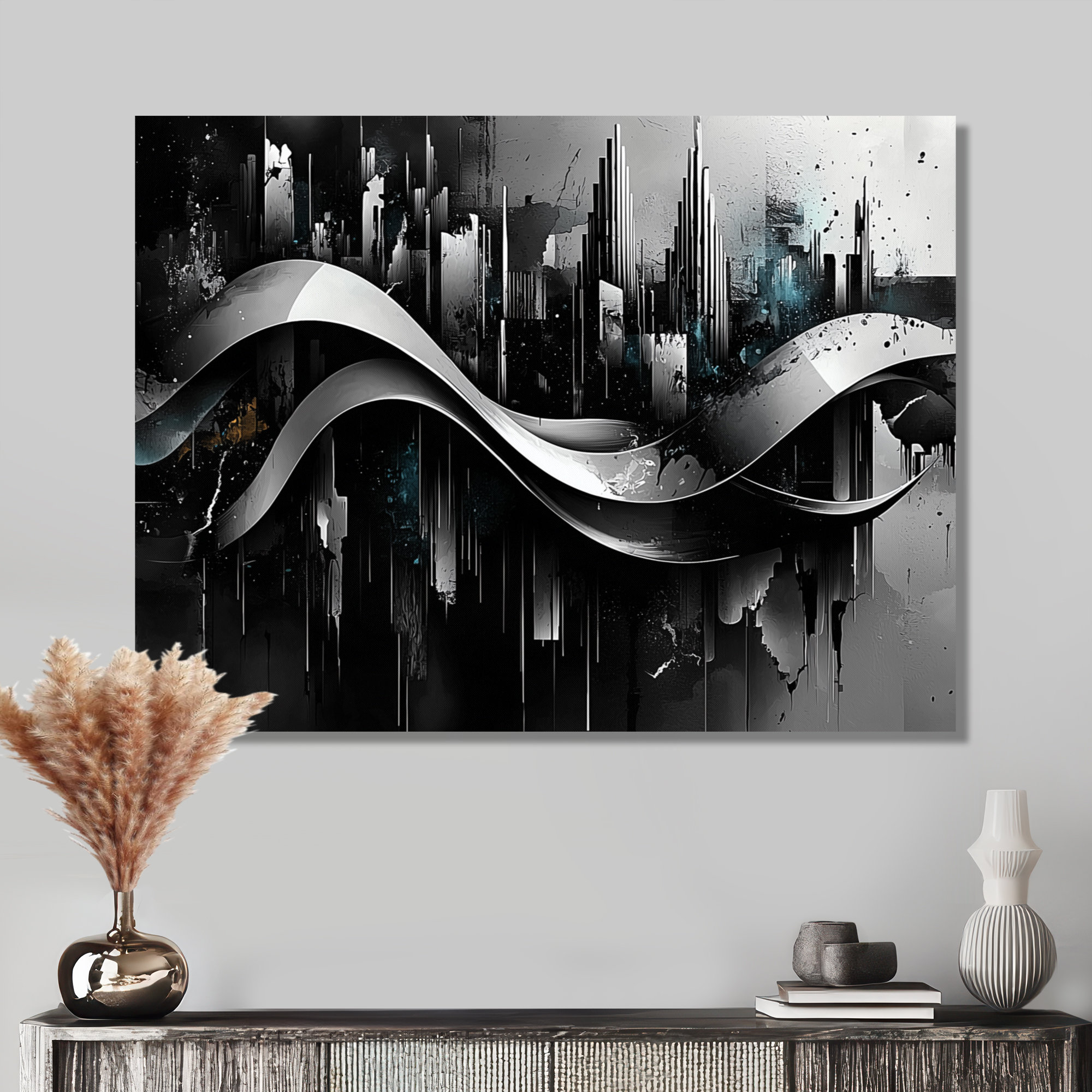 Wrought Studio™ Black Grey Waves Of Introspection Hard Edge Painti ...