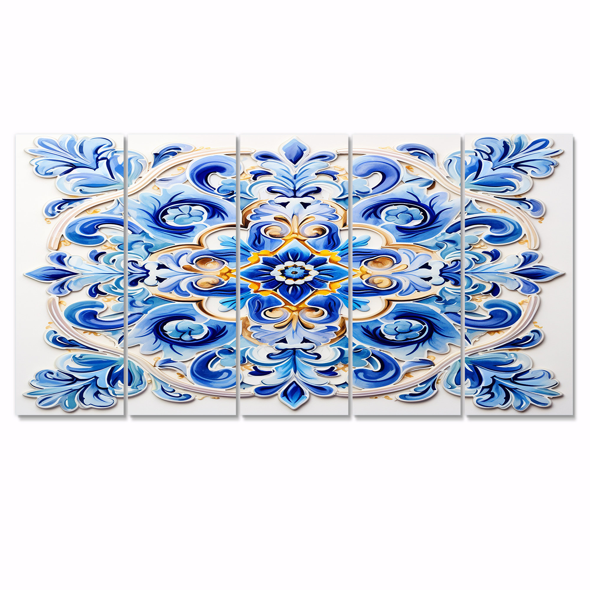Bungalow Rose Floral Mosaic Tiles Azure Blue - Abstract Tile Wall Art 5 ...