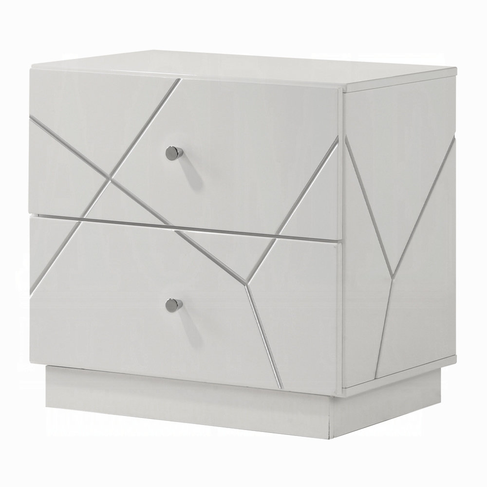 Orren Ellis Contemporary High Gloss White 2-drawer Bedside Nightstand ...