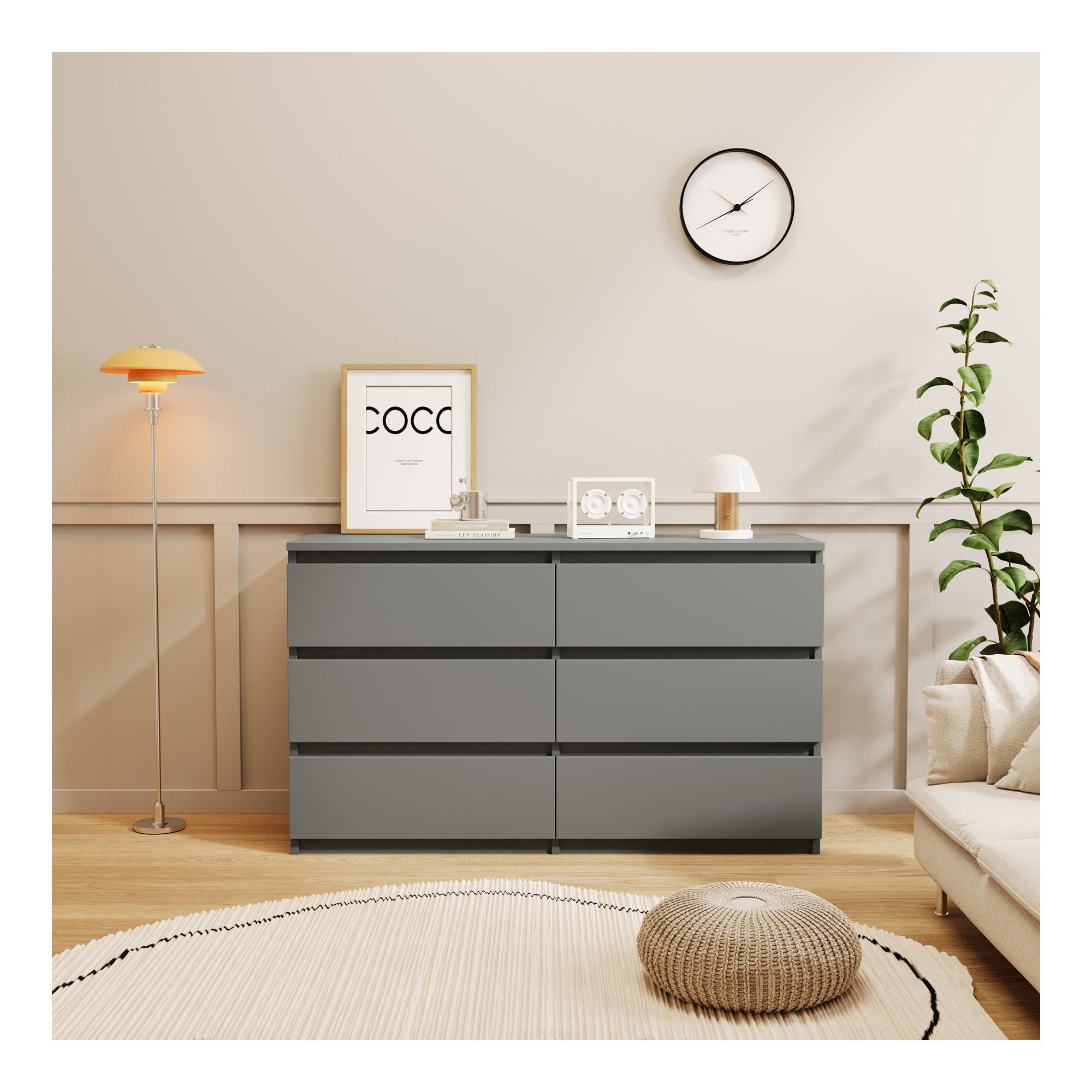 Ebern Designs Grey Large 6 drawers chest of drawer dressers table | Wayfair