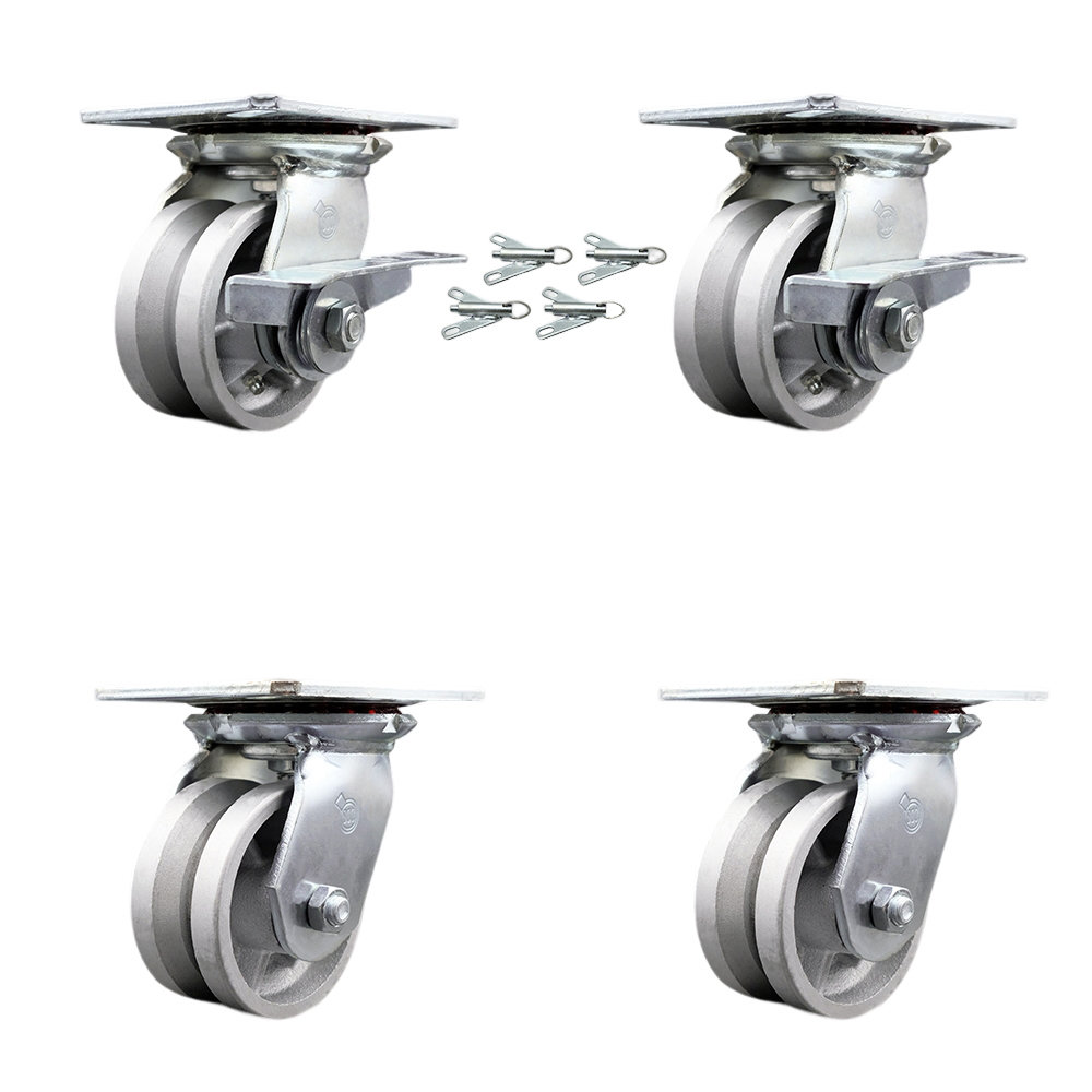 Service Caster 4 Inch V Groove Semi Steel Caster Set with Ball Bearing ...