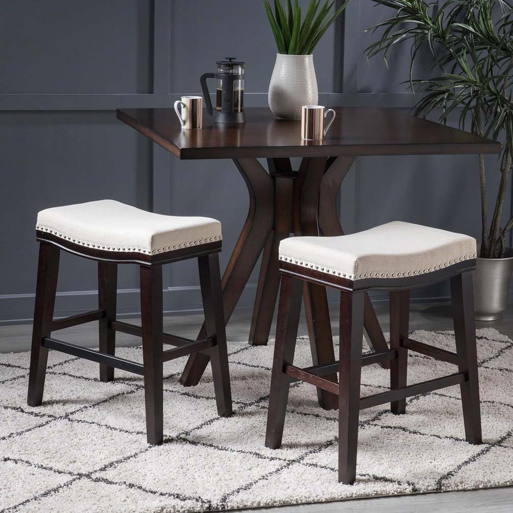Ophelia & Co. Fabric Upholstered Wood Bar stools with No Back,Nailed ...