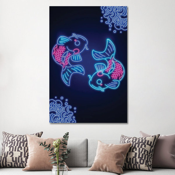 Beachcrest Home Neon Carp Koi by Donnie Art - Gallery-Wrapped Canvas ...