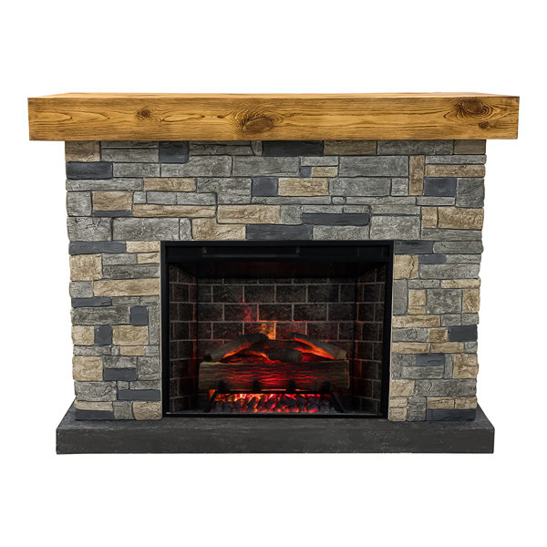 Country Living Dixson Faux Stone Brick Surround, Wood Mantel & 28 ...